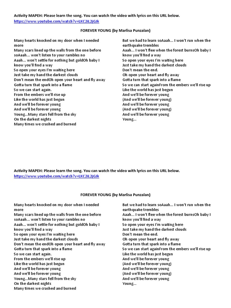 Forever Young Lyrics | PDF