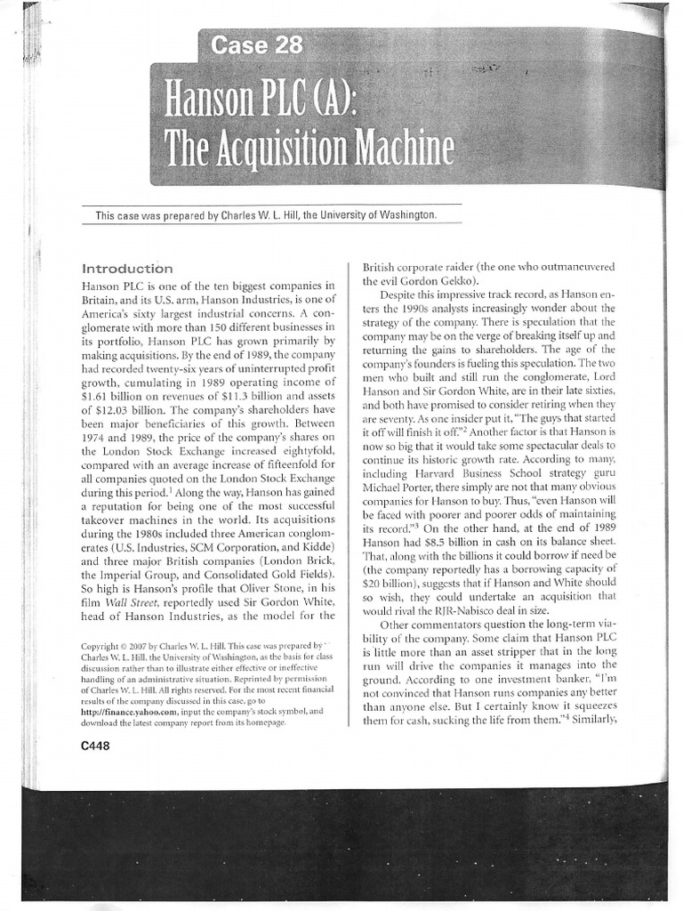 Hanson PLC (A) The Acquisition Machine | PDF