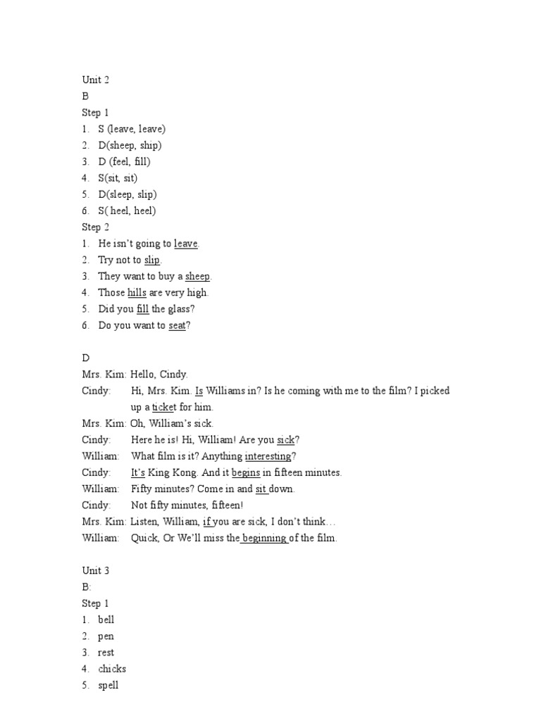 Pronunciation Pairs Unit 2-6 Answer Key | PDF | Home & Garden