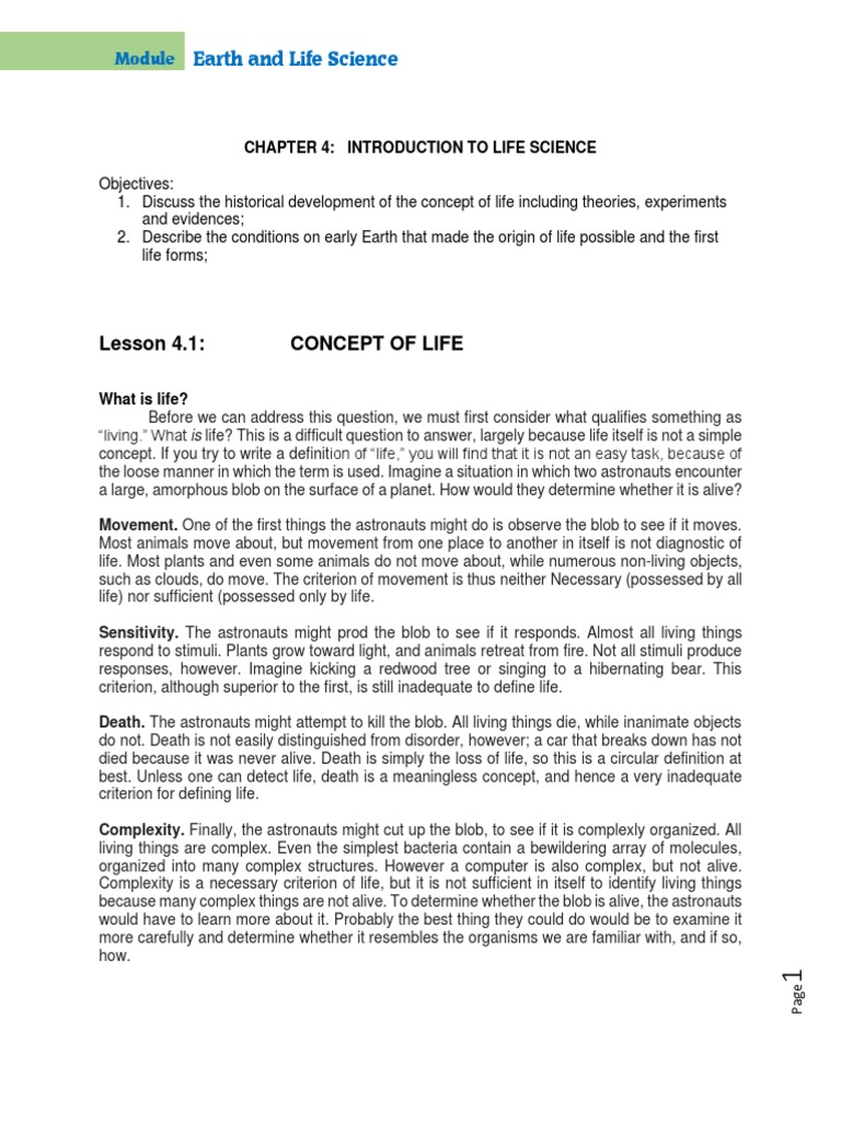 CHAPTER 4 - iNTRODUCTION TO LIFE SCIENCE | PDF | Life | Organisms