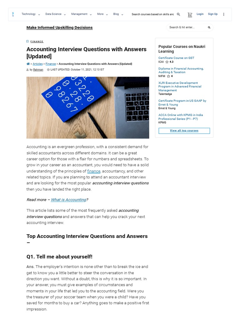 Accounting Interview Questions With Answers (Top 100 Updated Questions ...