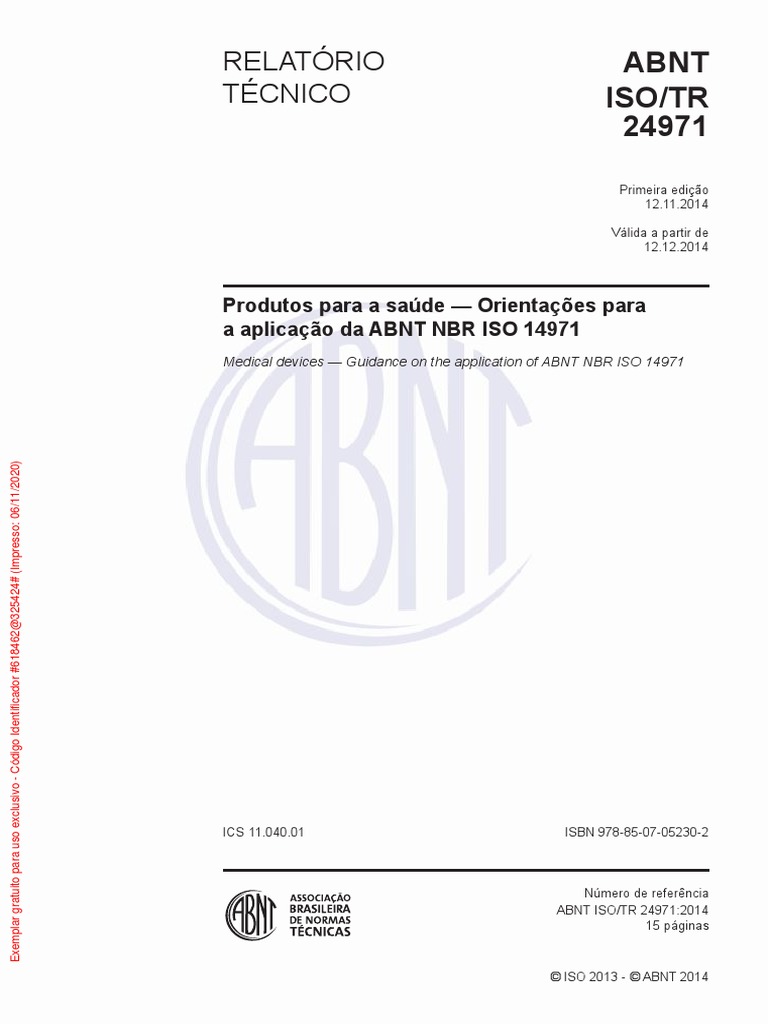 ABNT ISO-TR 24971 - 2014 - Produtos para A Saúde - Orientações para ...