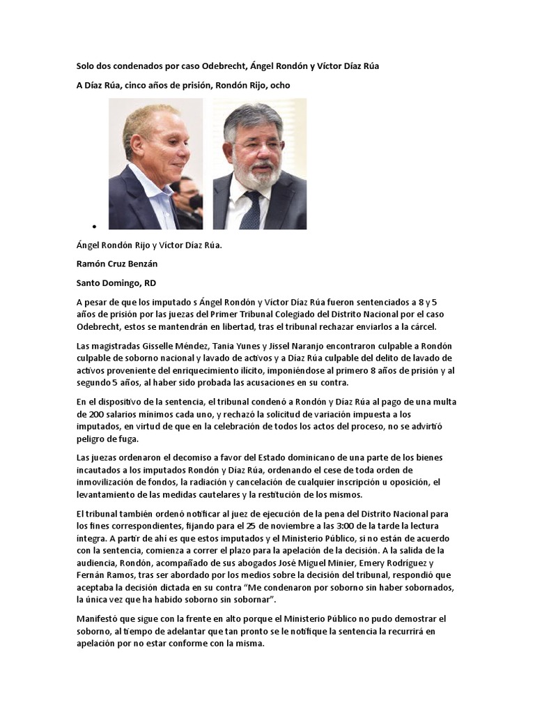 Solo Dos Condenados Por Caso Odebrecht, Ángel Rondón y Víctor Díaz Rúa ...