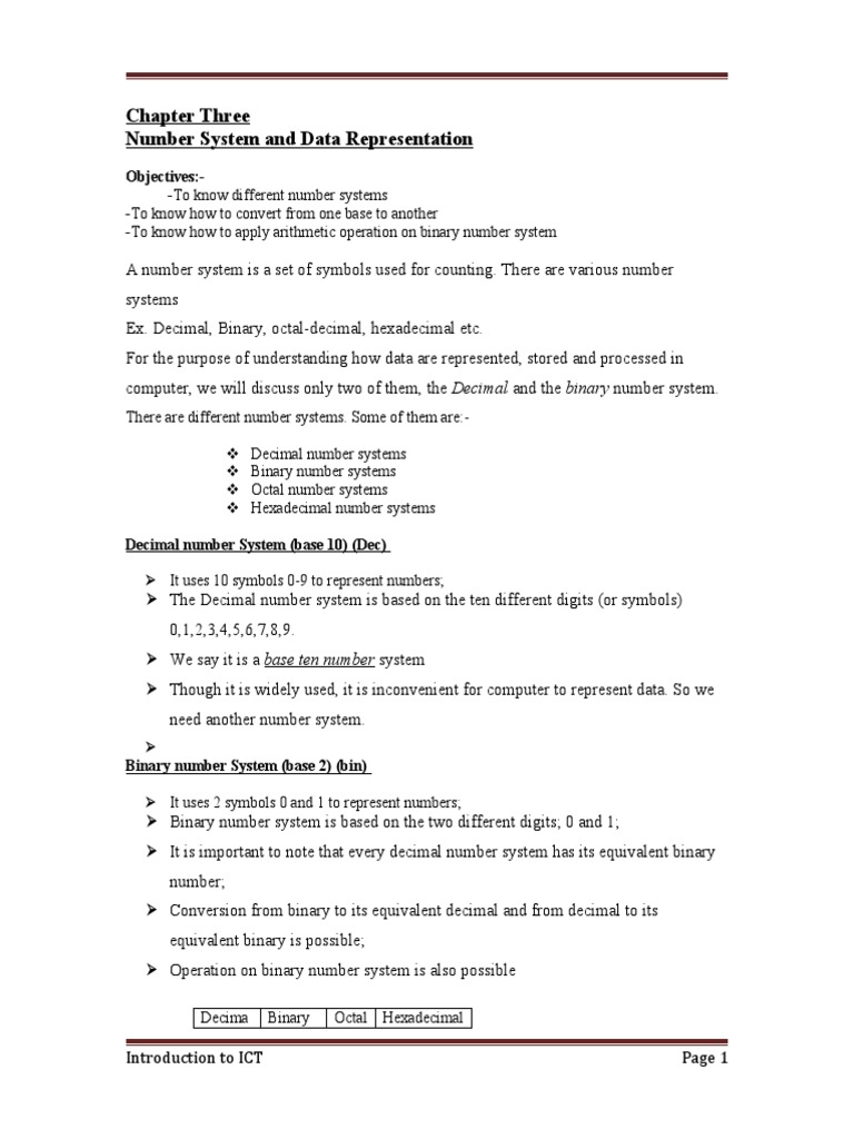 Chapter Three Number System and Data Representation | PDF | Byte | Binary Coded Decimal