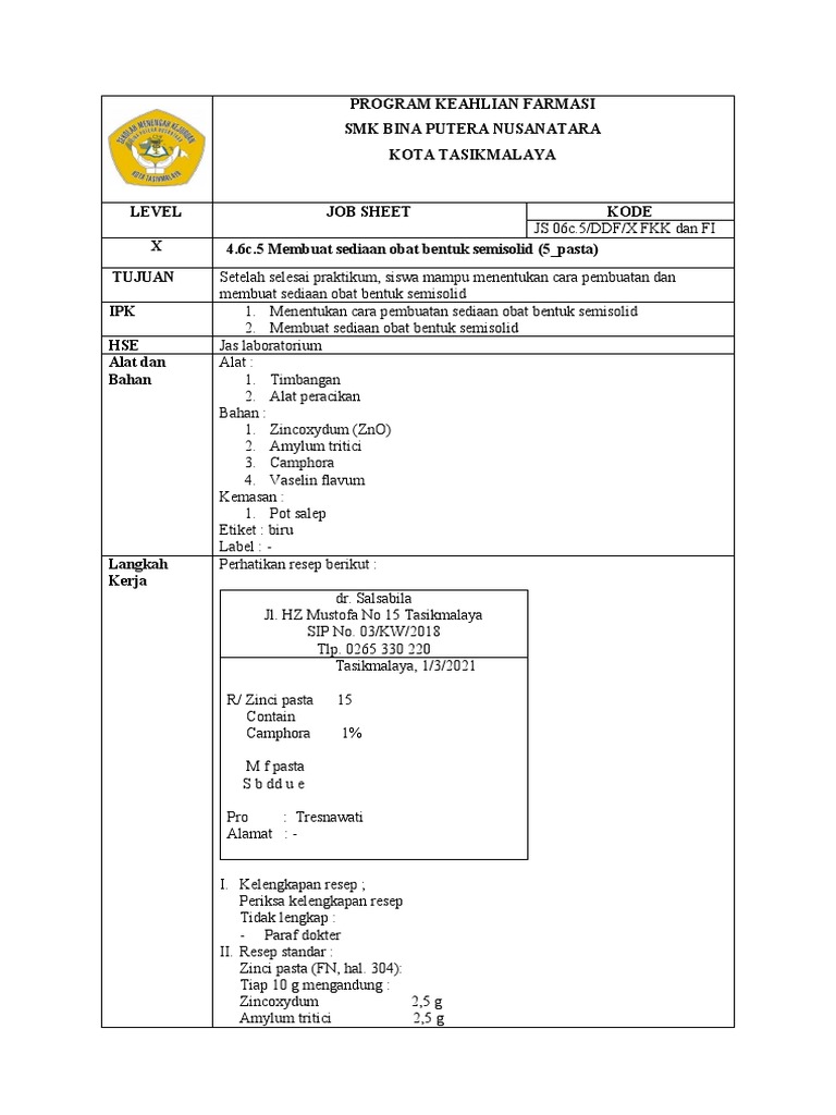 JS 4.6c.5 Membuat Sediaan Obat Bentuk Semisolid (5 - Pasta) PDF | PDF