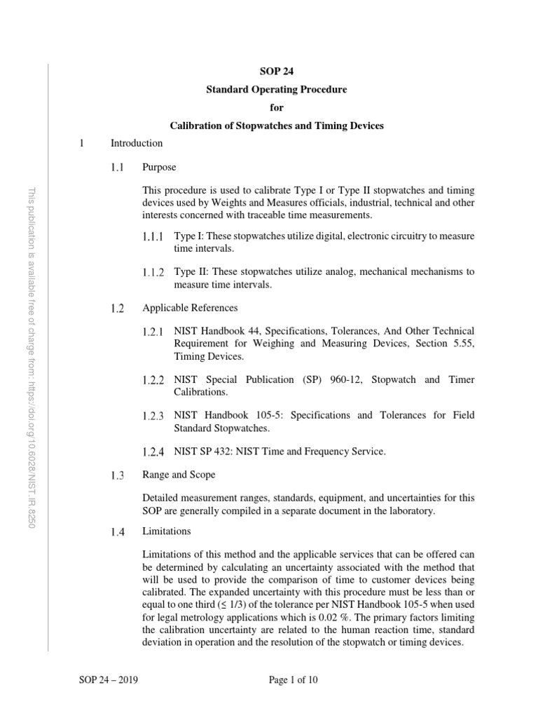 Stopwatch Calibration Standard Procedure | PDF | Calibration | Metrology