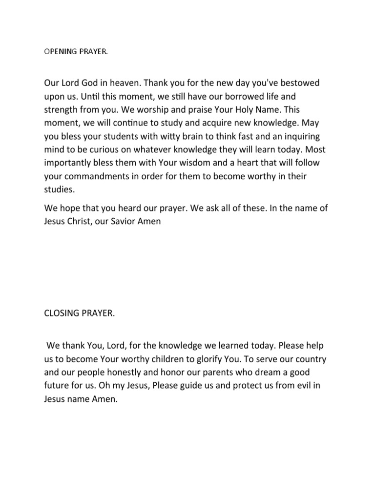 Opening and Closing Prayer | PDF