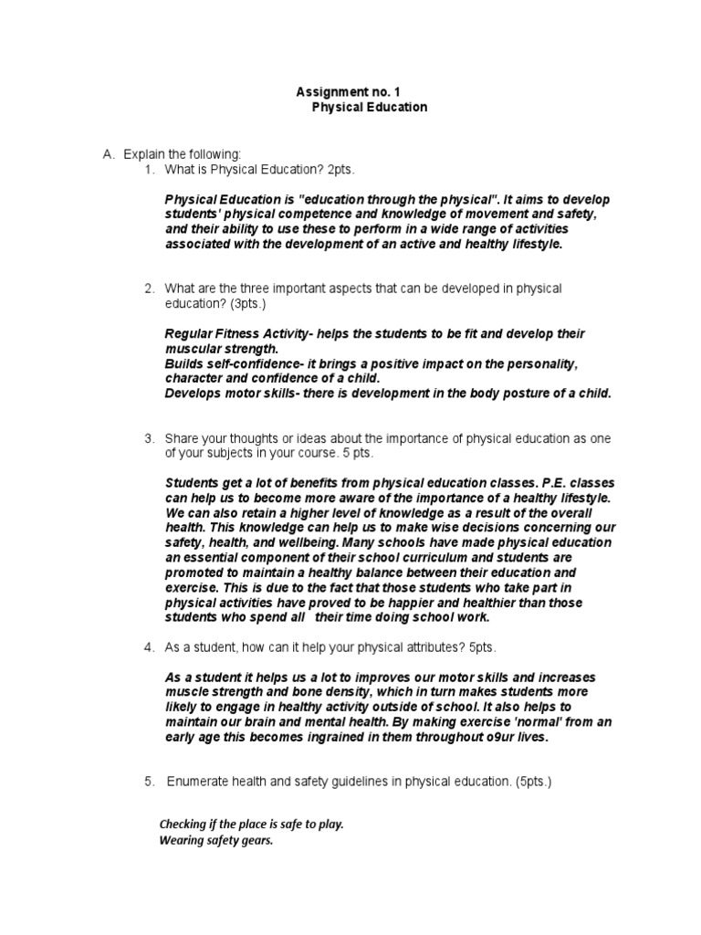 Assignment No. 1 Physical Education | PDF | Physical Education ...
