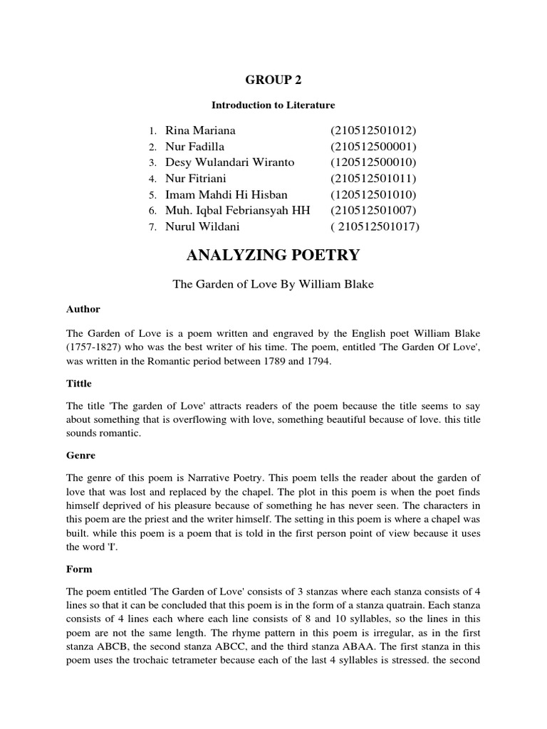ANALYZING POETRY - The Garden of Love | PDF | Poetry | Love