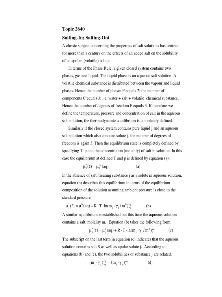 Salting In, Salting Out | PDF | Solution | Phase (Matter)