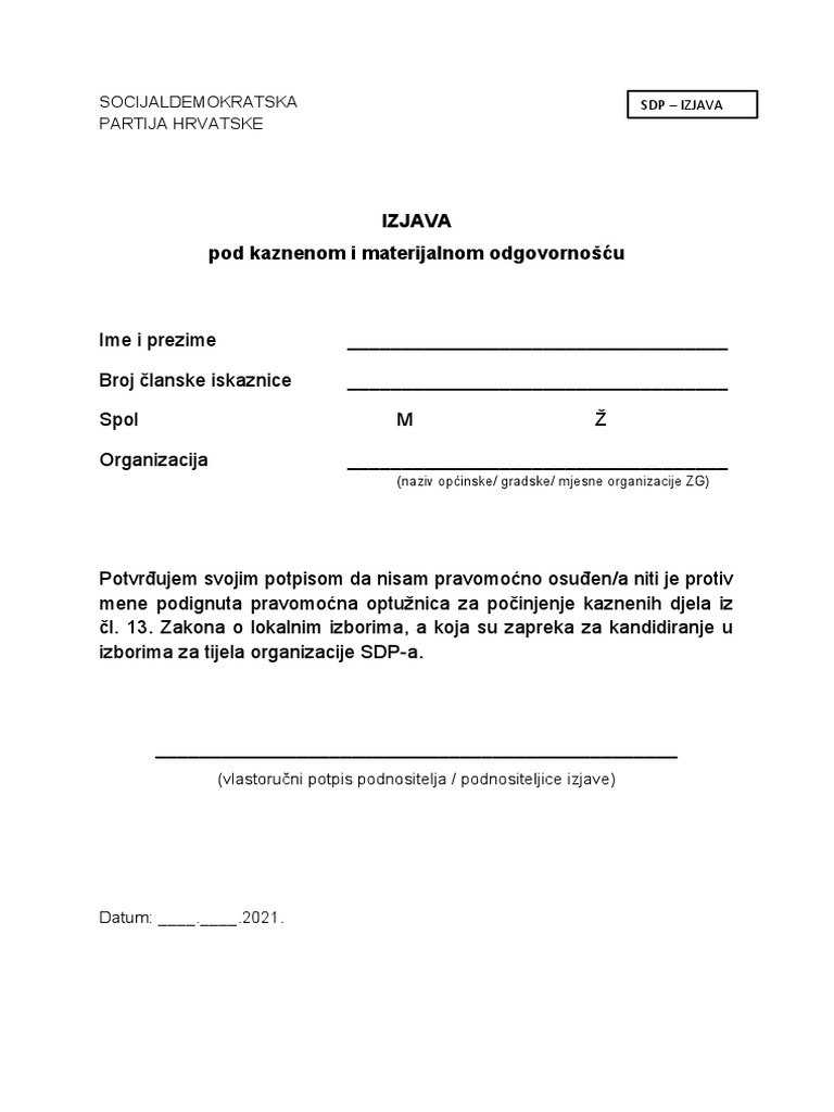 Obrazac - IZJAVA Kandidata | PDF