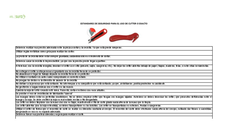 Ejemplo de Estandares Seguridad Uso de Cutter o Exacto - Ruquim | PDF