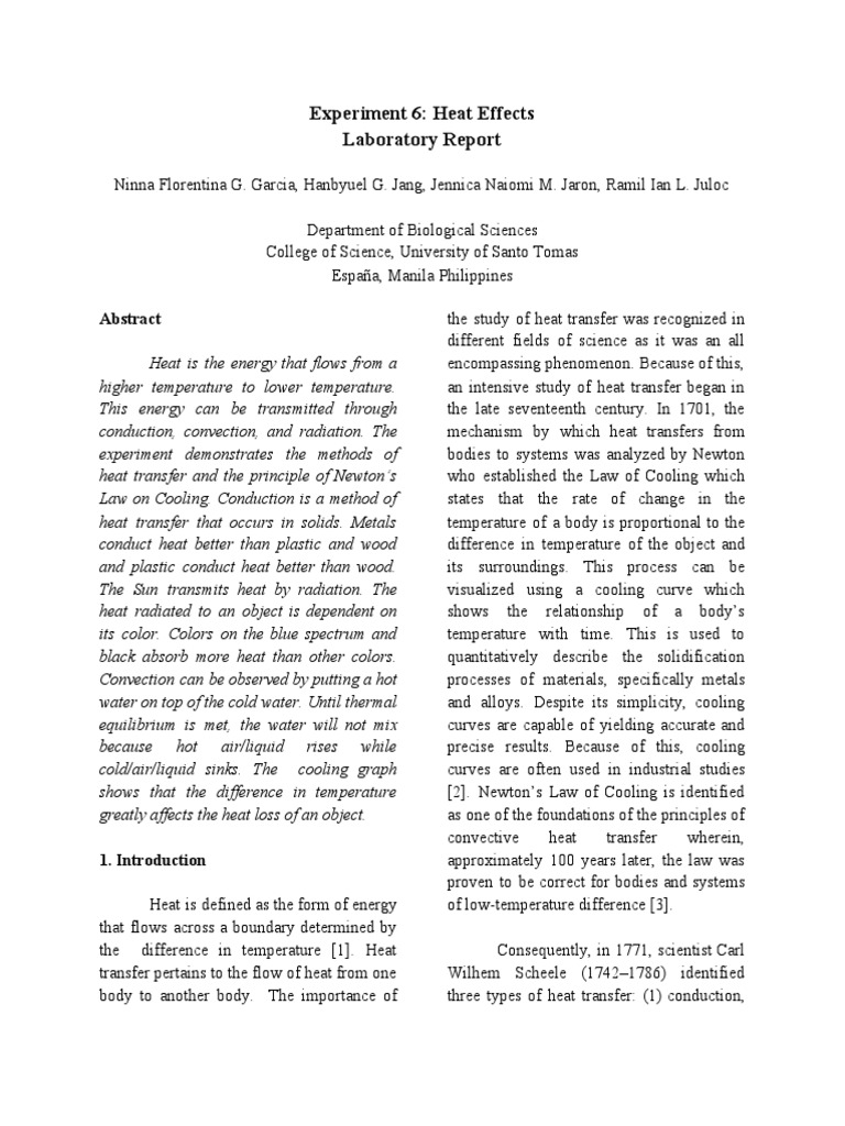 Experiment 6: Heat Effects Laboratory Report | PDF | Heat Transfer ...