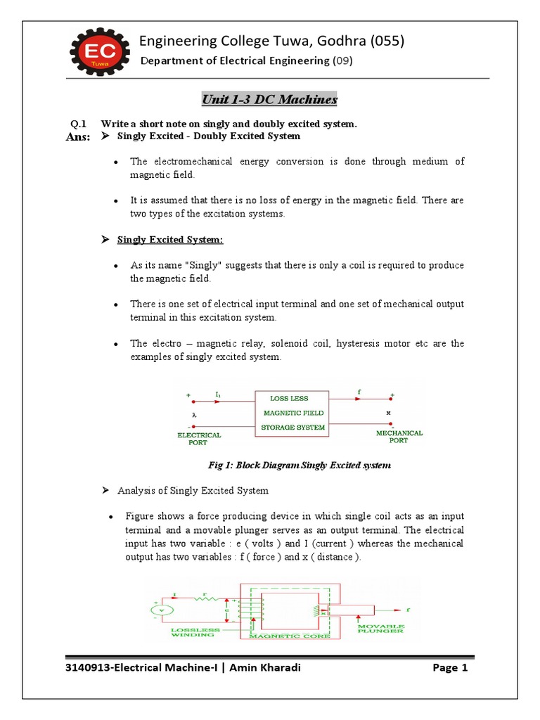 DC Machines: Singly vs Doubly Excited Systems | PDF | Electromagnetic ...