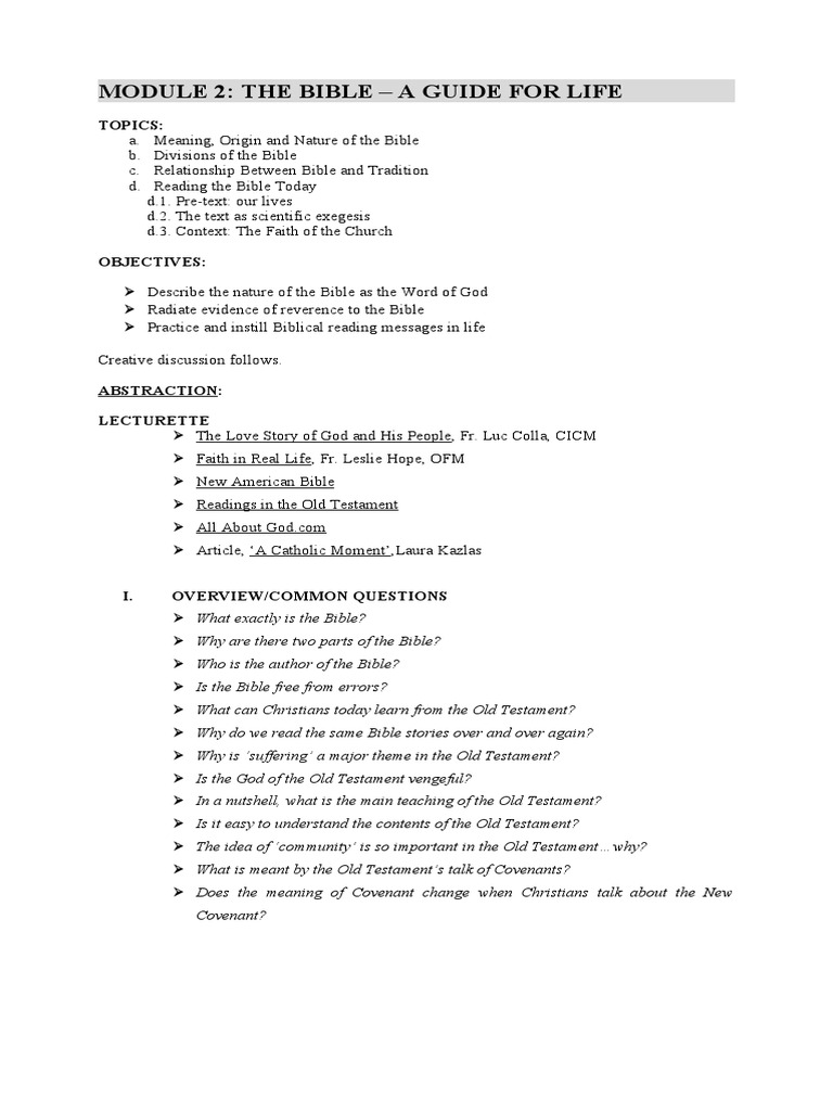 The Bible - A Guide For Life | PDF | Torah | Bible