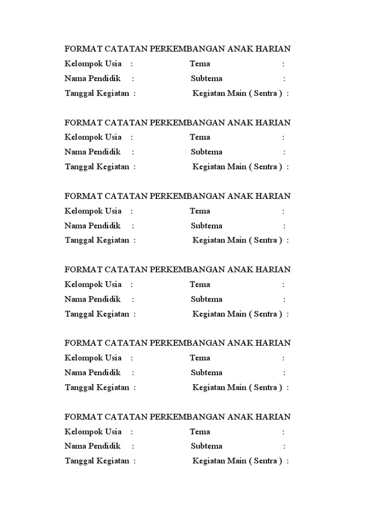 Format Catatan Perkembangan Anak Harian | PDF