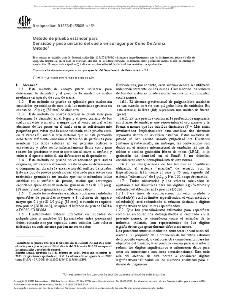 Norma ASTM D1556 | PDF | Densidad | Agua