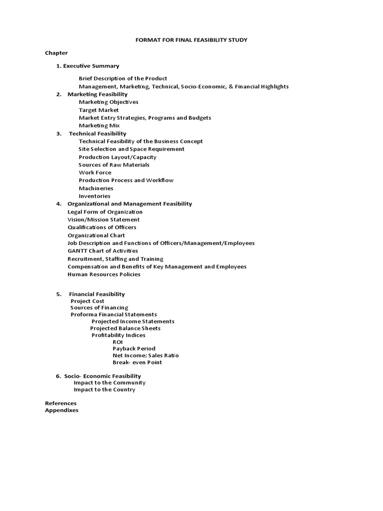Format For Final Feasibility Study 1. Executive Summary | PDF