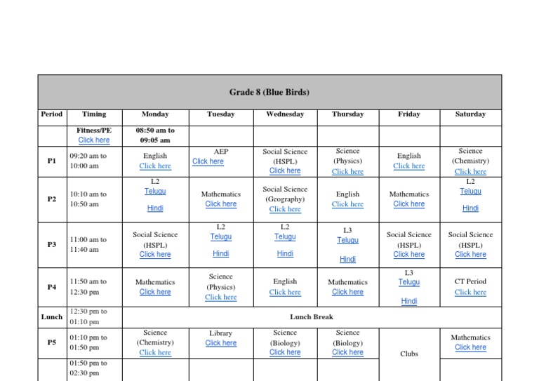 Grade 8 Timetable New | PDF | Science