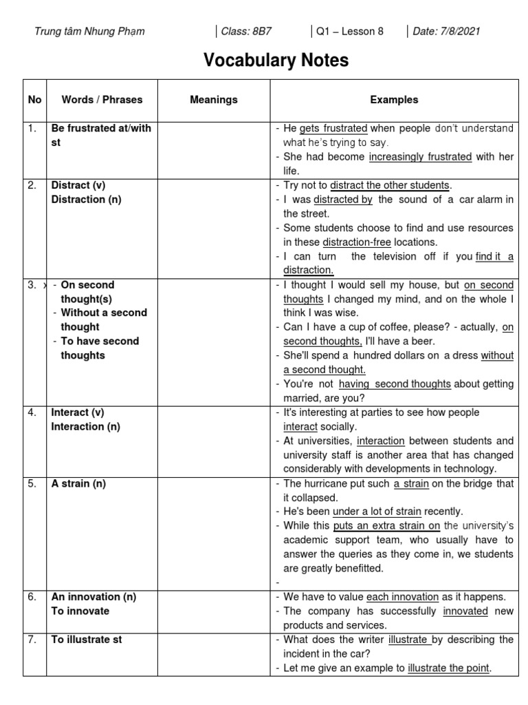 8B Q1 L8 Vocabulary Notes | PDF