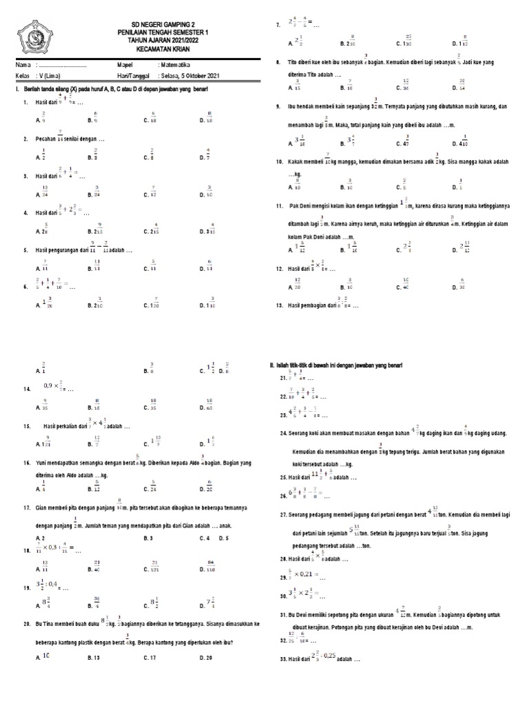 Soal Kelas 5 Matematika | PDF