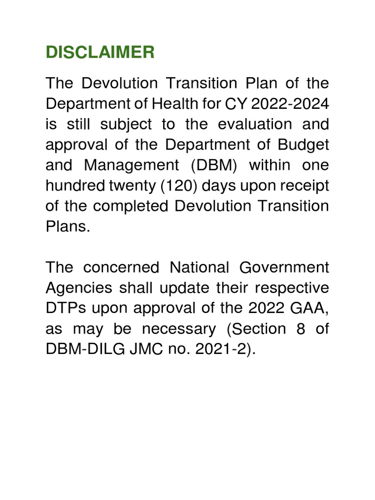 CY 2022 2024 DOH Devolution Transition Plan | PDF | Health Care ...