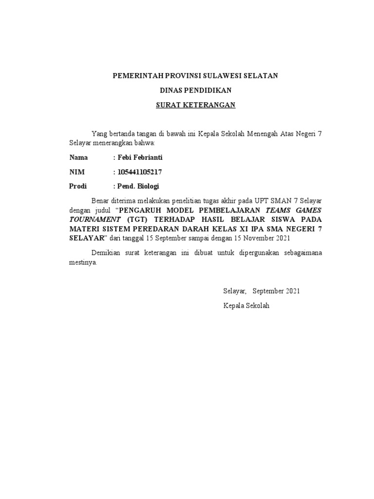 Surat Keterangan Penelitian Febi Febrianti | PDF