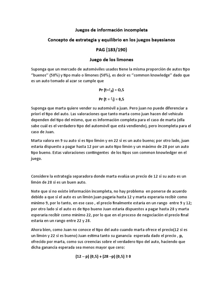 Estrategia y Equilibrio en Juegos Bayesianos | PDF | Precios | Ciencias ...