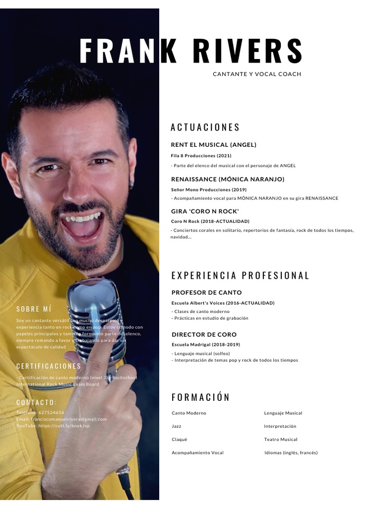 CV Frank Rivers | PDF | Canto | Las artes escénicas