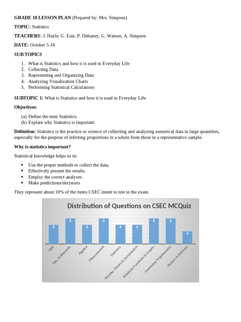 Statistics Lesson Plan #1 Completed | PDF | Mean | Median