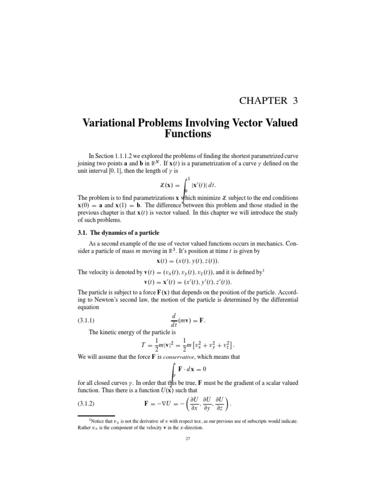 Variational Problems Involving Vector Valued Functions: 3.1. The Dynamics of A Particle | PDF ...