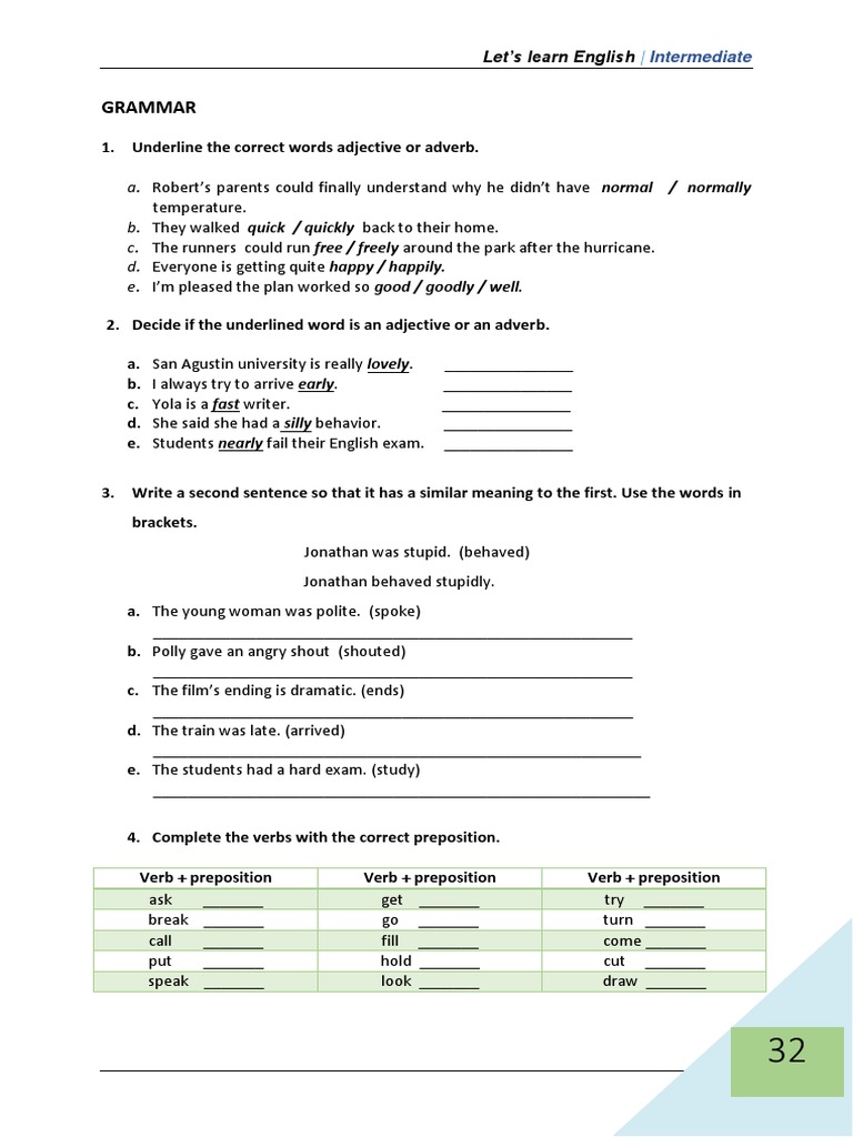 Intermediate English Grammar Exercises | PDF | Adverb | English Language