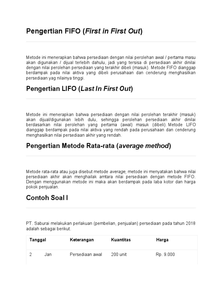 Pengertian FIFO (First in First Out) | PDF
