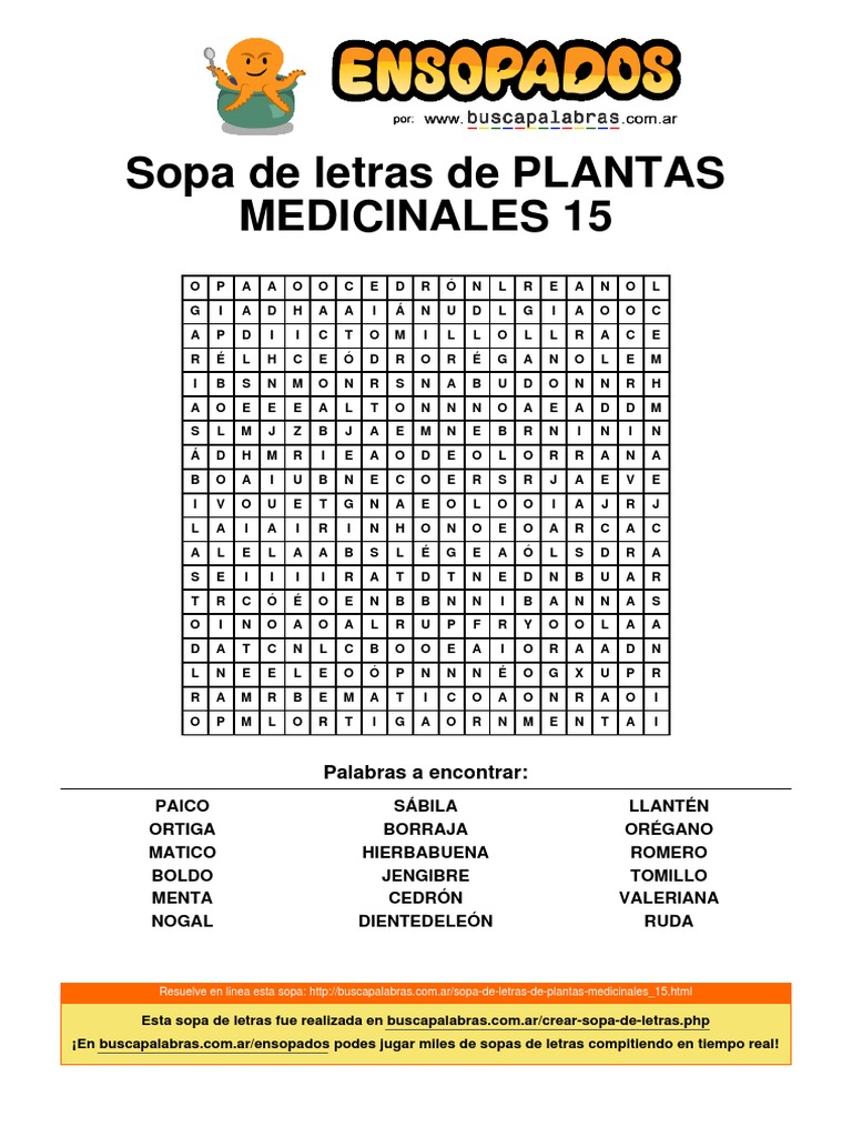 Sopa de Letras de Plantas Medicinales 15 | PDF