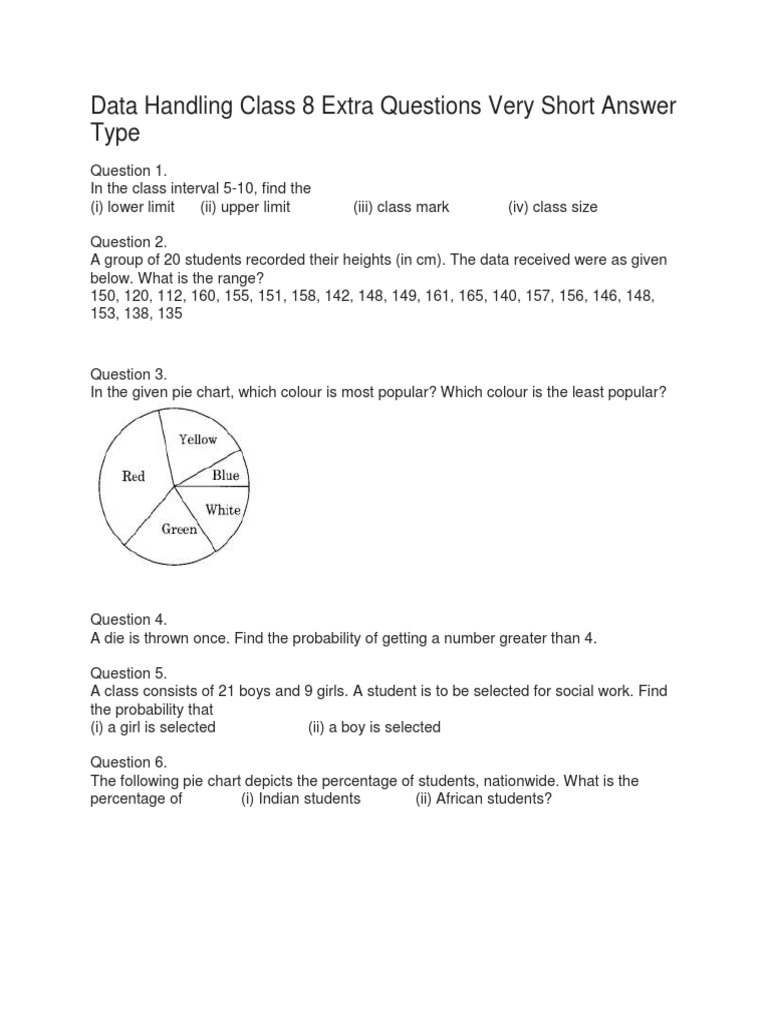 Data Handling Class 8 Extra Questions | PDF | Chart
