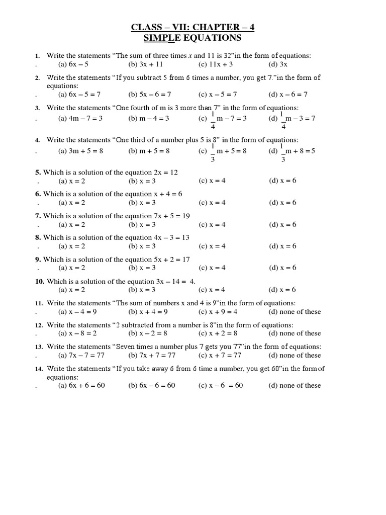 Linear Equations Maths Worksheet | PDF | Equations | Mathematics