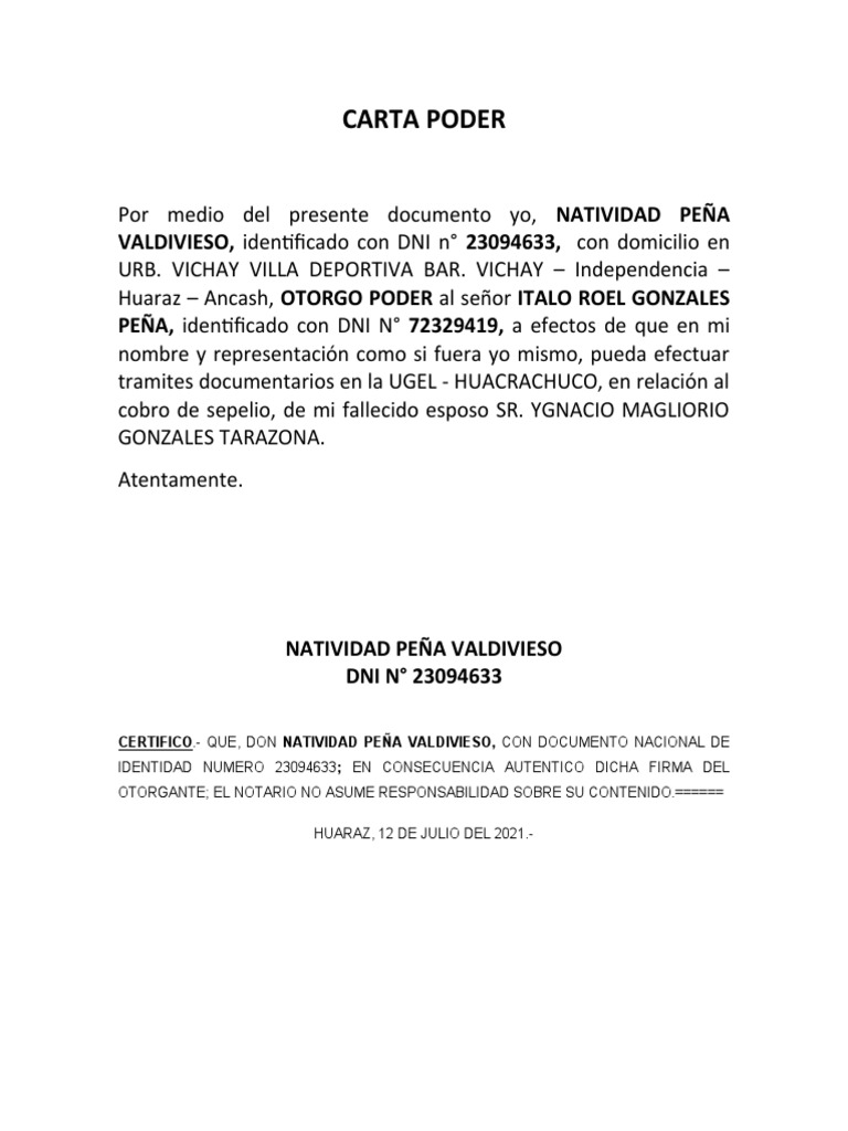 Carta Poder Con Certificacion | PDF