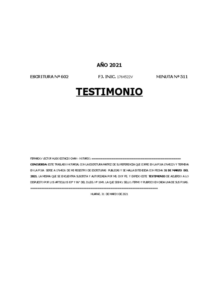 Año 2021 Modelo Testimonio | PDF