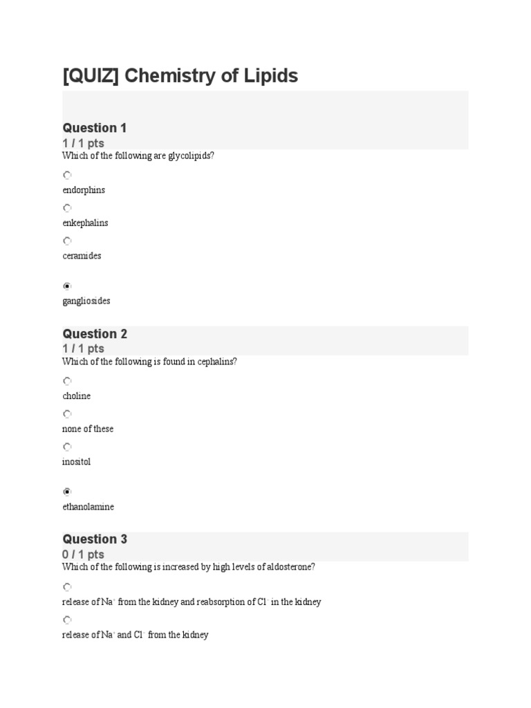 (QUIZ) Chemistry of Lipids (LECTURE) | PDF | Fatty Acid | Lipid