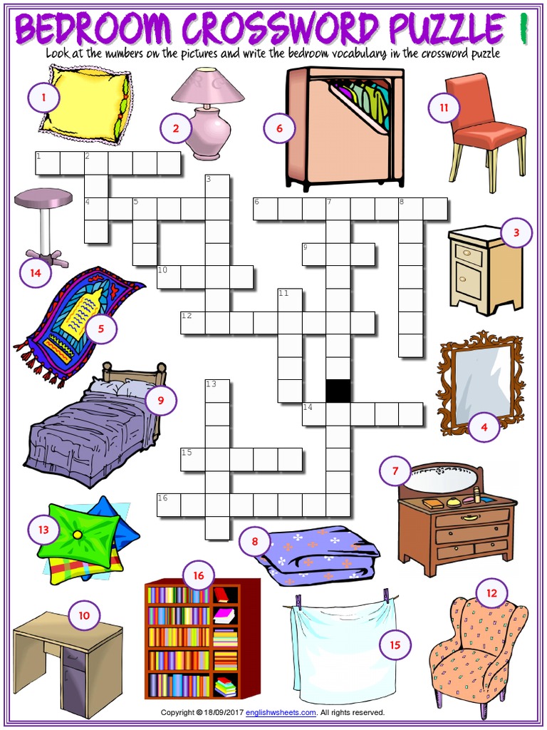 Bedroom Vocabulary Esl Crossword Puzzle Worksheets For Kids | PDF ...