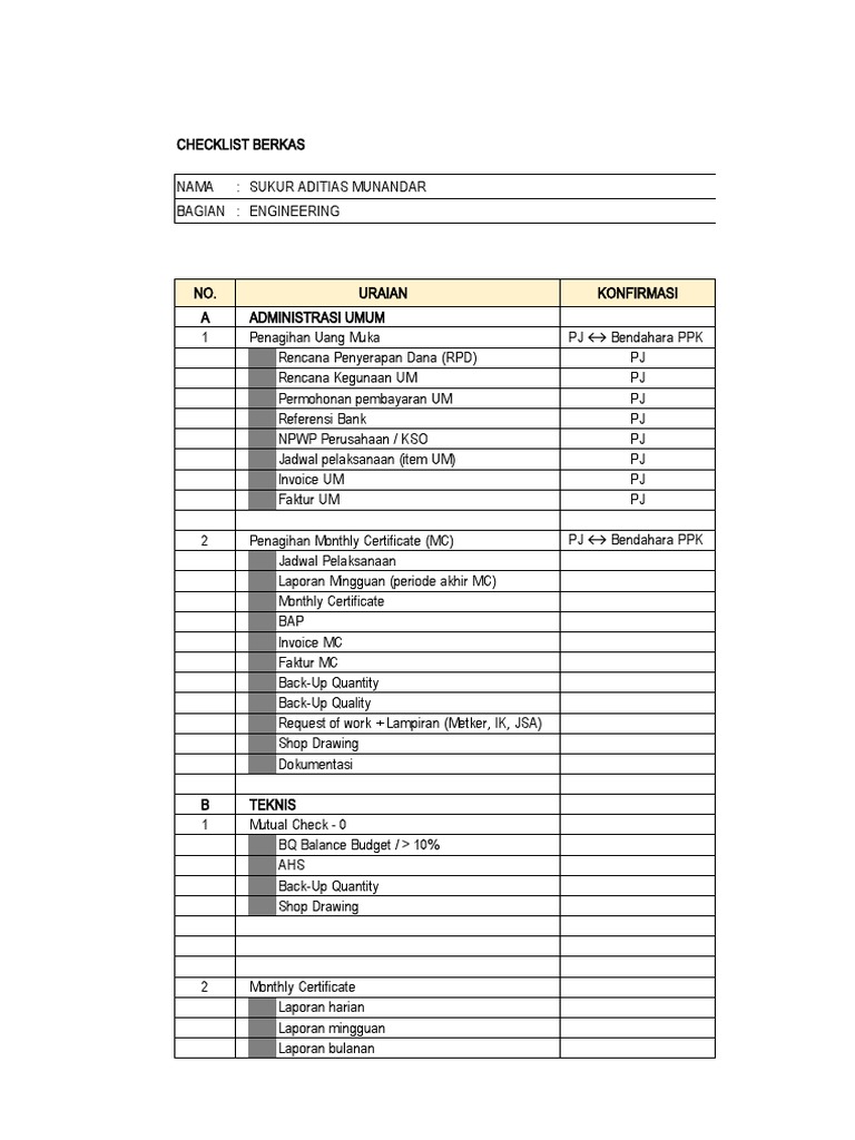 Ceklist Engineering | PDF