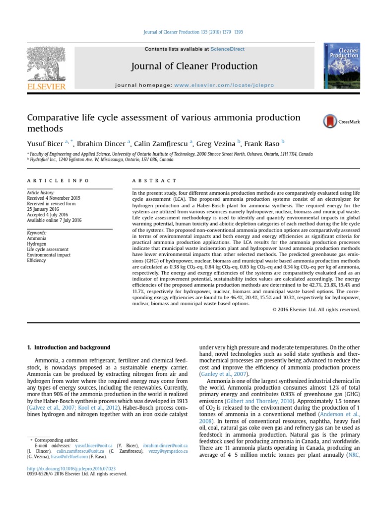 Comparative Life Cycle Assessment of Various Ammonia Production Method | PDF | Life Cycle ...
