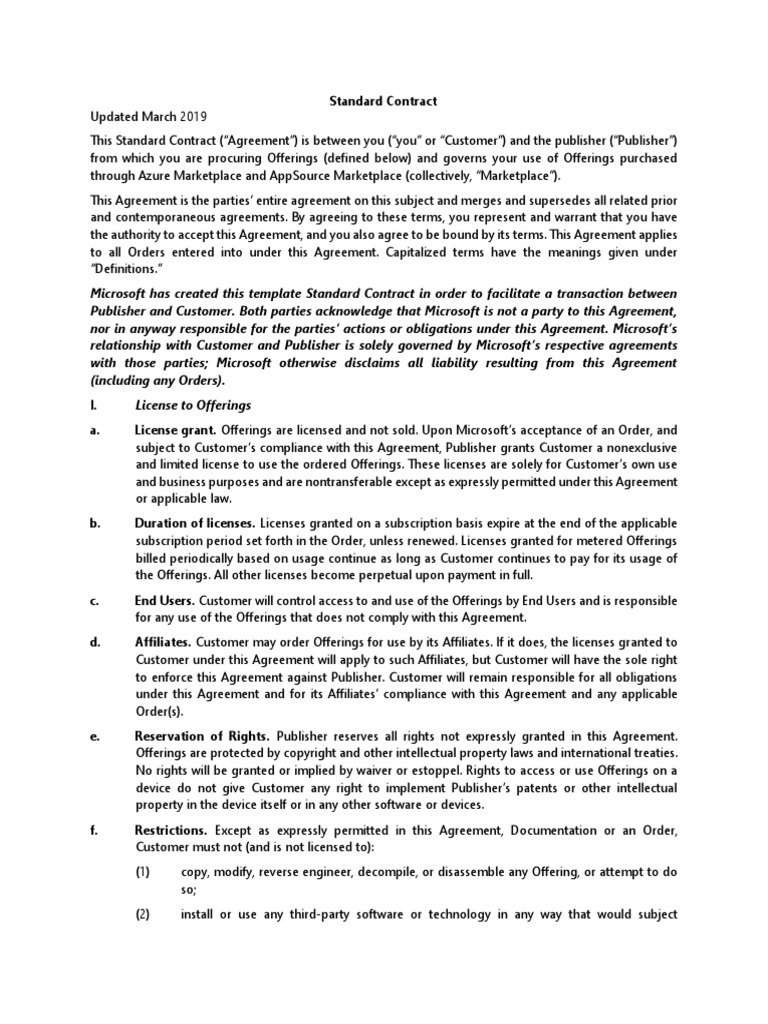 Standard Contract March 2019 | PDF | Assignment (Law) | Bankruptcy