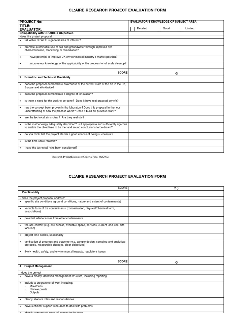 Research Project Evaluation Form | PDF | Evaluation | Environmental ...