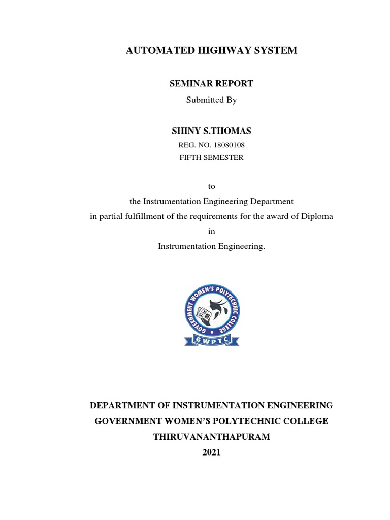 Automated Highway System - Seminar Report | PDF | Traffic | Automation Automated Highway System - Seminar Report | PDF | Traffic | Automation