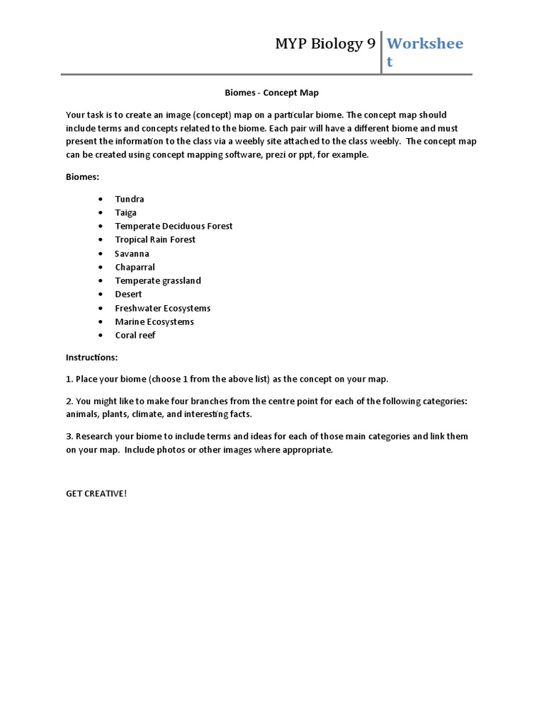 MYP Biology 9: Workshee T | PDF