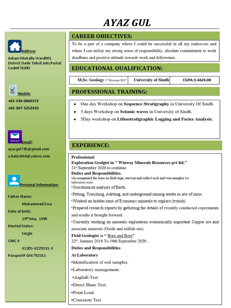 Ayaz Gul CV Recent | PDF | Geology | Mining