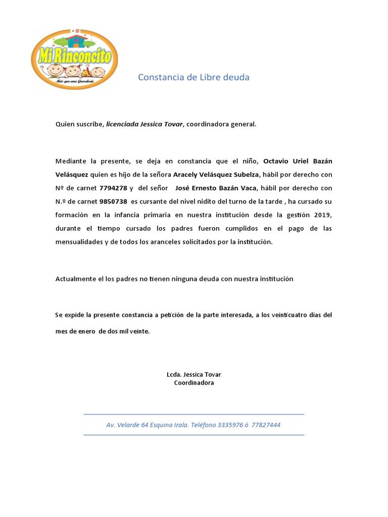 Constancia de Libre Deuda | PDF