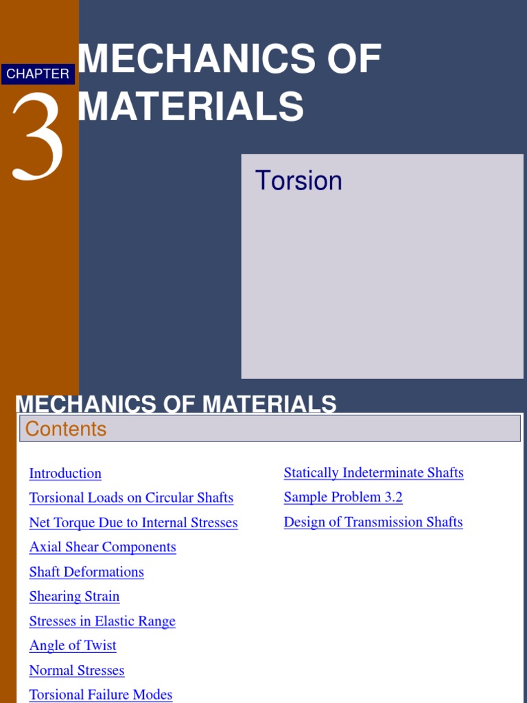 Mechanics of Materials: Torsion | PDF | Stress (Mechanics) | Torque