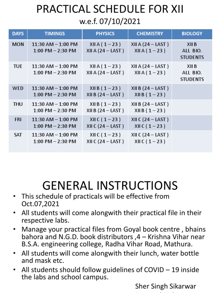 XII Practical Schedule Effective Oct 2021 | PDF